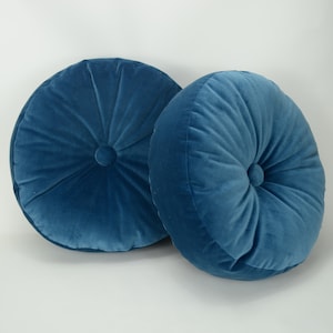 Round Velvet Pillow // Blue Round Tufted Pillow // Round Tufted Pillow ...