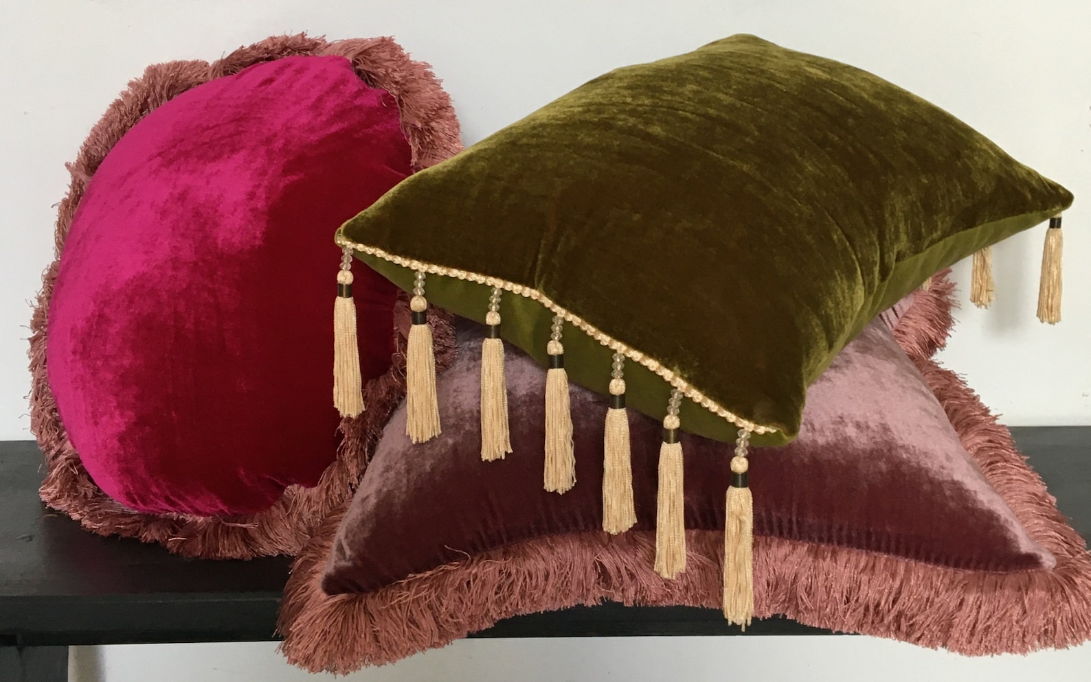 Fuschia Silk Velvet Throw Pillow Covers - Pink and Orange Fringe ...