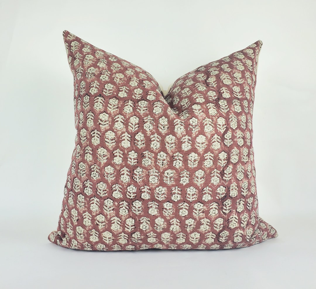 Rust Block Print Pillow, Block Print Red Floral Pillow, Block Print ...