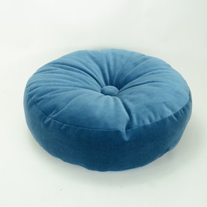 Round Velvet Pillow // Blue Round Tufted Pillow // Round Tufted Pillow ...