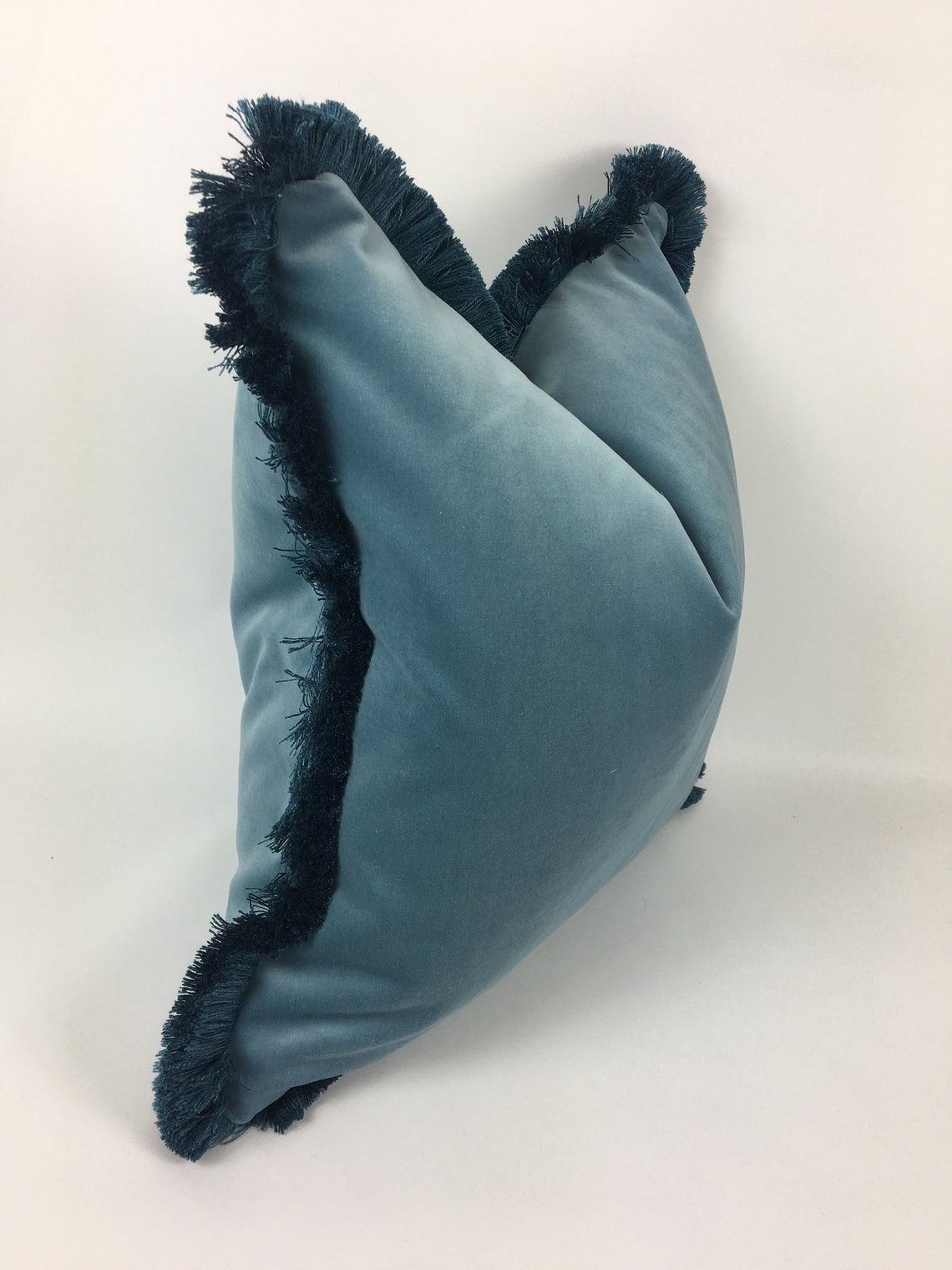 Blue Velvet Pillow // Blue Fringe Pillow // Blue Monochrome - Etsy