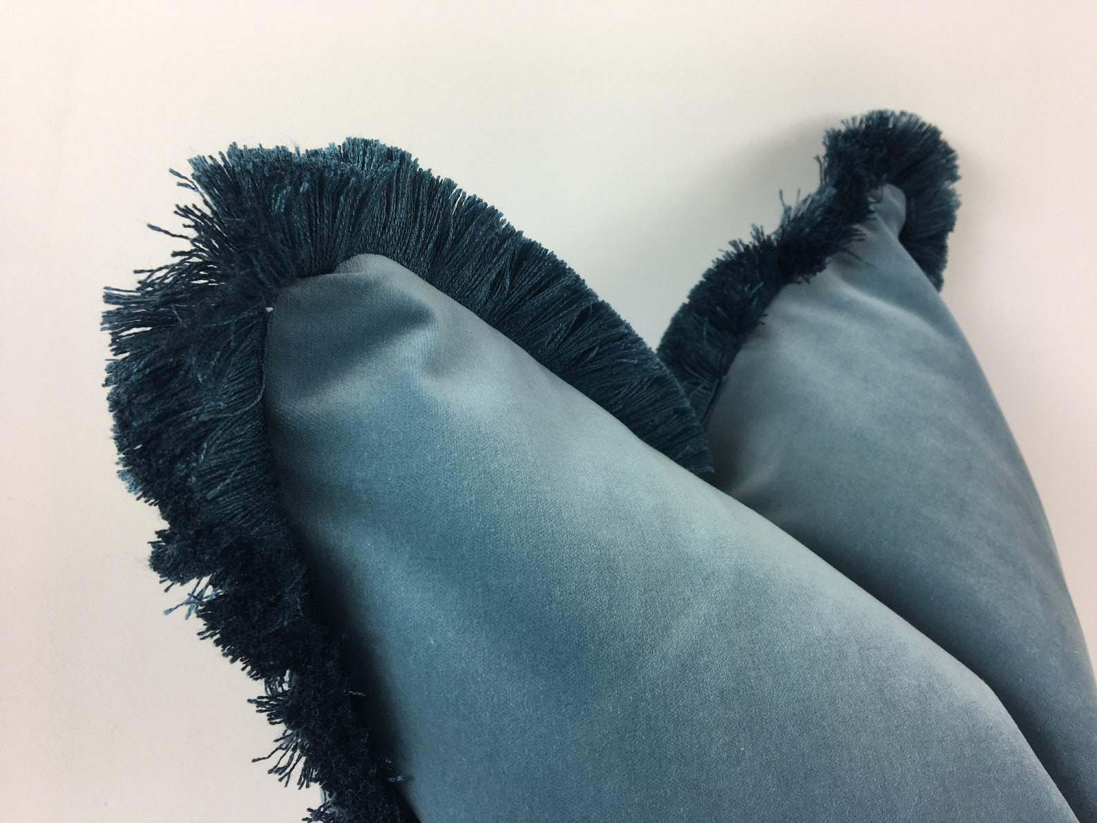 Blue Velvet Pillow // Blue Fringe Pillow // Blue Monochrome - Etsy