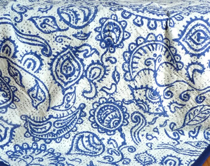 Indigo Blue Bedding // Blue Kantha Quilt // Indigo Blue Quilt // King ...