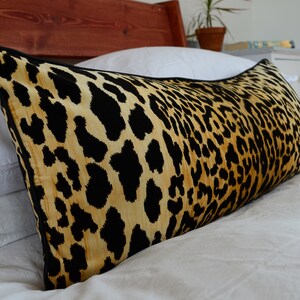 Leopard Velvet Lumbar Pillow – Designer Braemore Jamil Fabric, Black ...