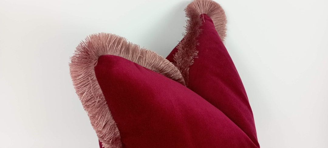 Red and Pink Pillow, Red With Pink Fringe Pillow, Red and Pink Velvet ...