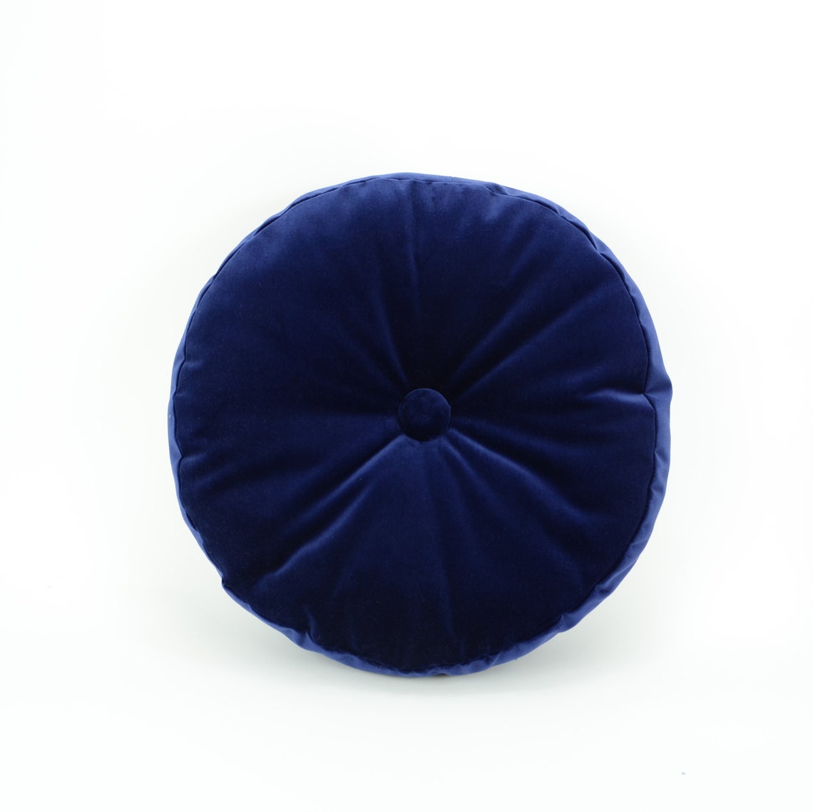 Midnight Blue Velvet Cushion // Round Velvet Pouf Pillow // Round Box ...