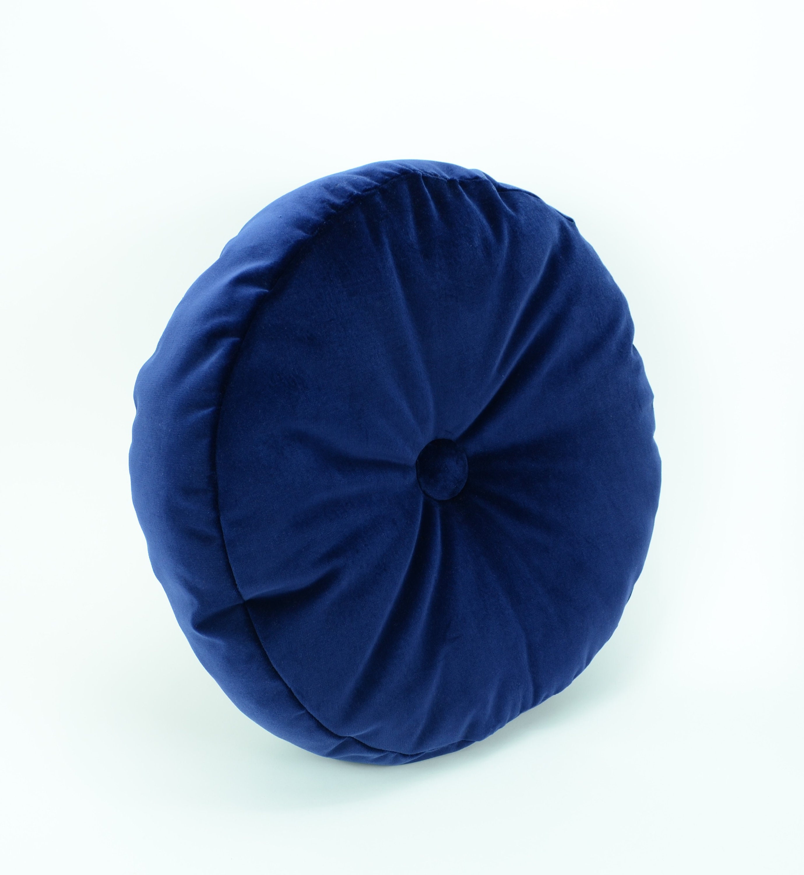 Midnight Blue Velvet Cushion // Round Velvet Pouf Pillow // Round Box ...