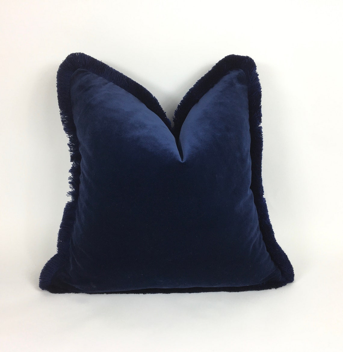 Navy Brush Fringe Pillow // Midnight Blue Velvet Pillow // - Etsy