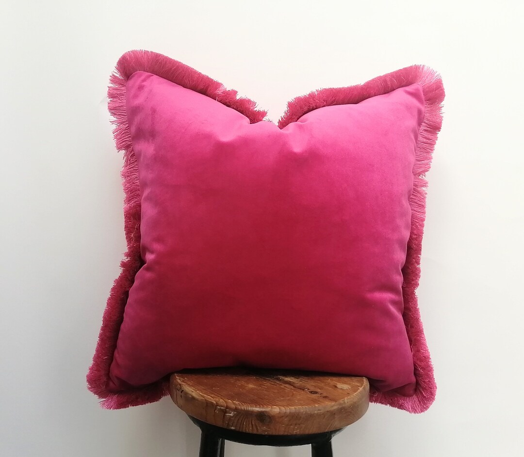 Hot Pink Velvet Fringe Pillow // Bright Pink Velvet Cushion // Pink ...