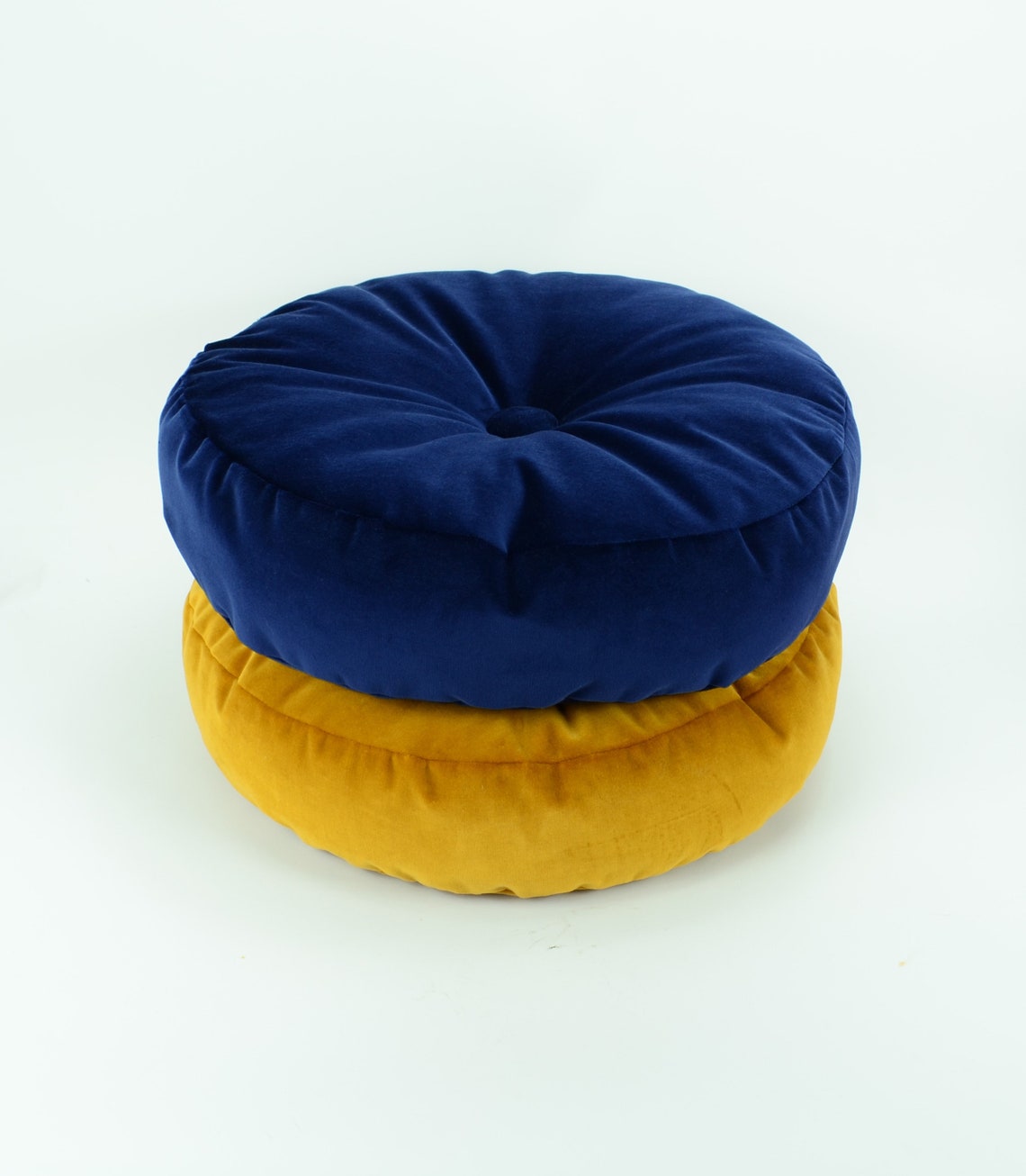 Midnight Blue Velvet Cushion // Round Velvet Pouf Pillow // Round Box ...