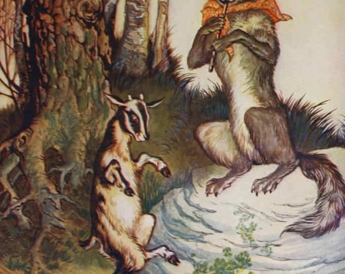 Vintage Aesop's Fables 1919 Childrens Illustration the Wolf and the ...
