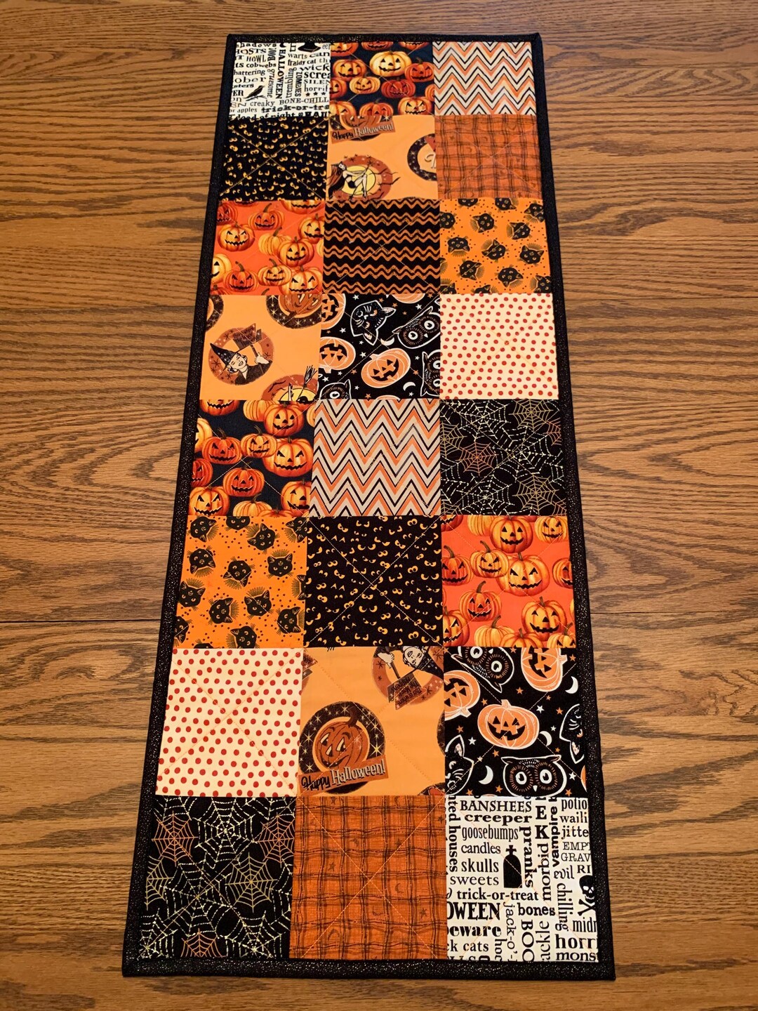 Halloween Quilted Runner, Pumpkin Patchwork Table Runner, Fall Quilted ...