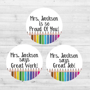 Great Work Colored Pencil Custom Teacher Stickers - Personalized ...