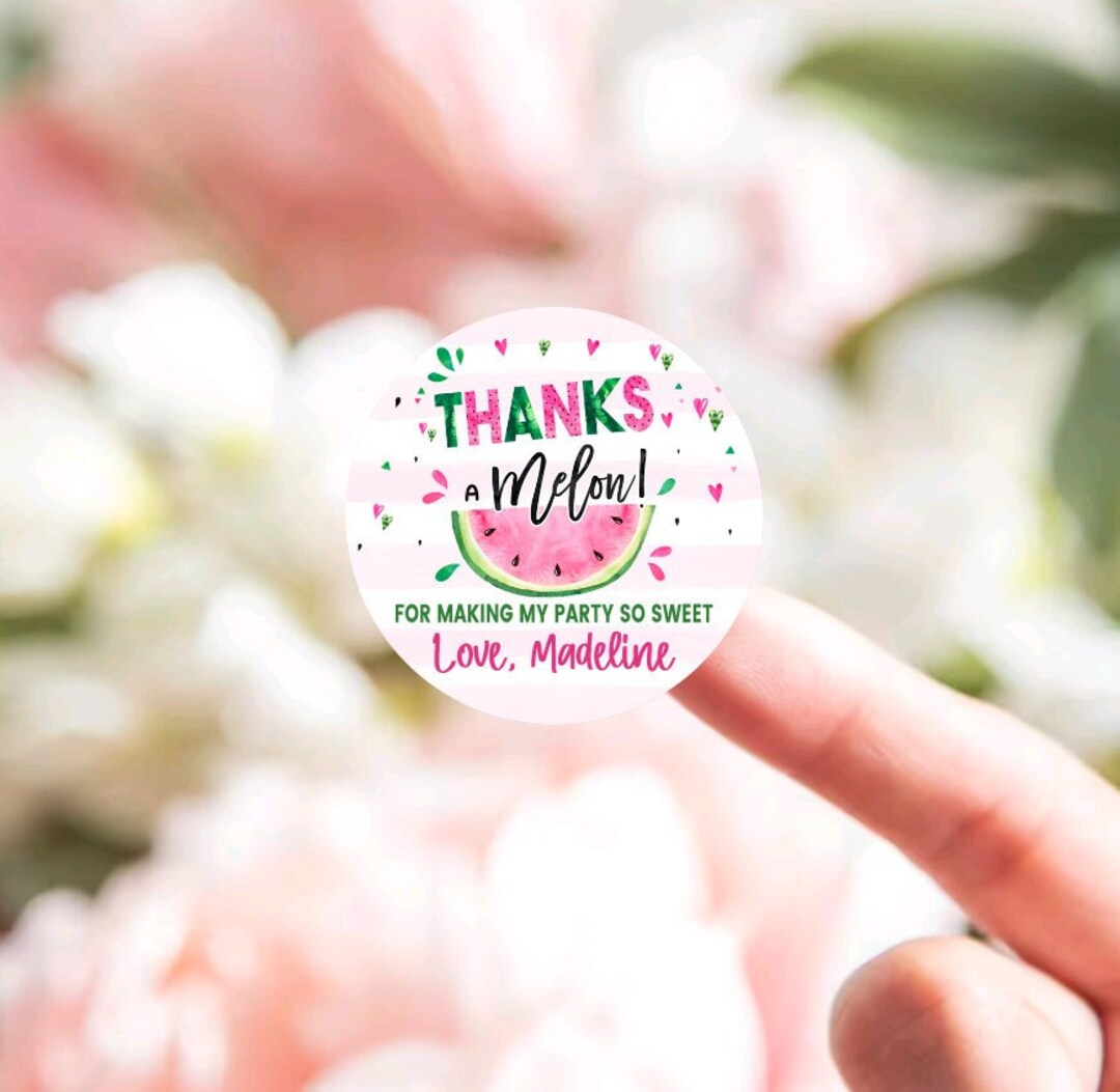 Thanks A Melon Watermelon Birthday Personalized Party Stickers - Custom ...