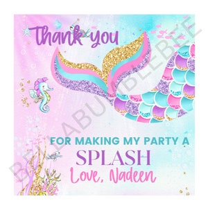 Thank You Mermaid Party Favors - Custom Birthday Treat Bags - Popcorn ...