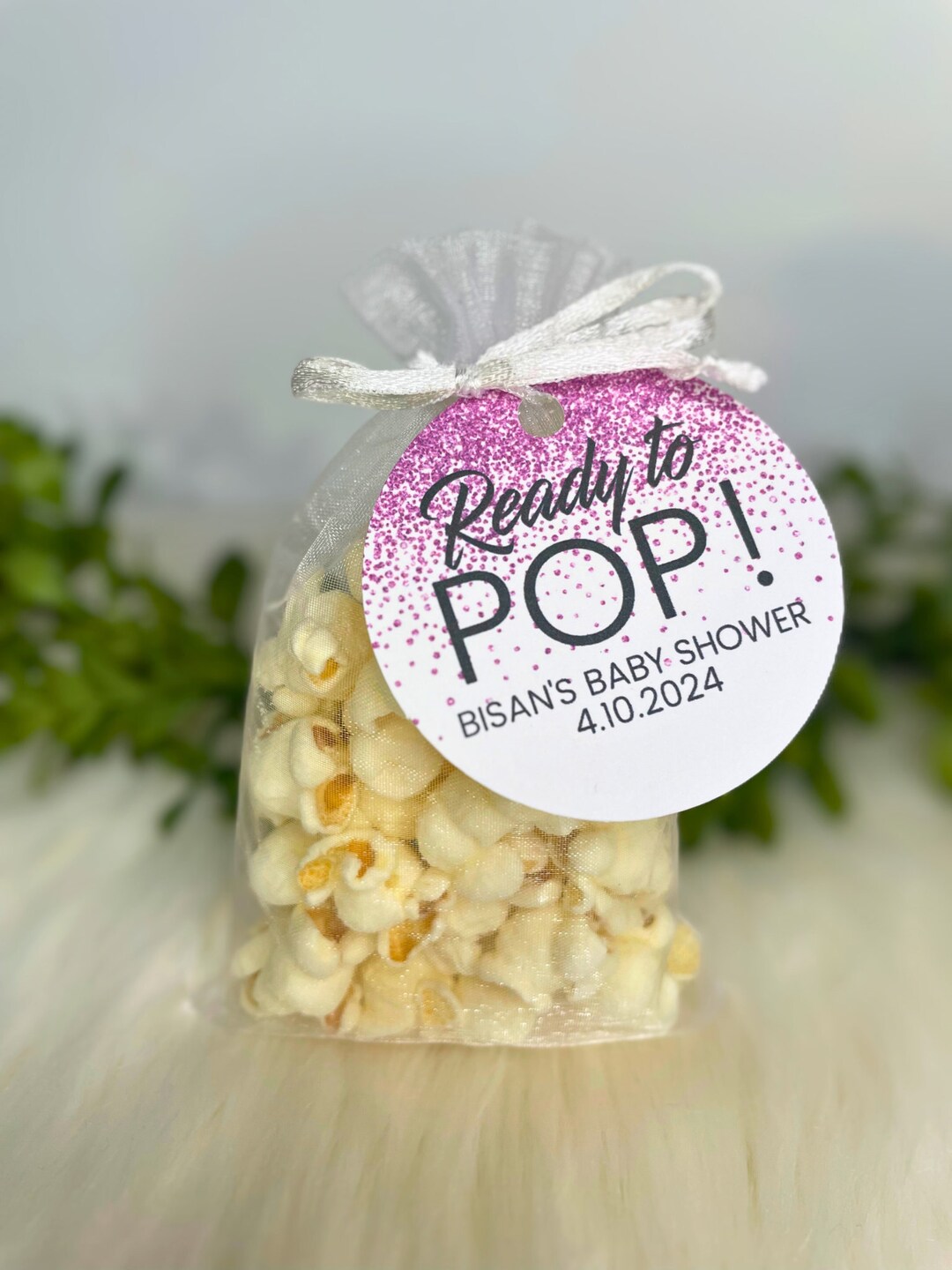 Pink Ready to Pop Glitter Confetti Round Glitter Baby Shower Favor Gift ...