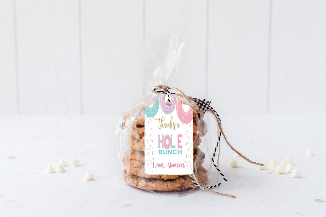 Thanks a Hole Bunch Donut Birthday Party Favor Gift Tag - Personalized ...