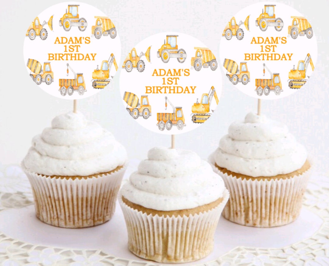 Construction Trucks - Personalized Birthday Cupcake Topper on ...