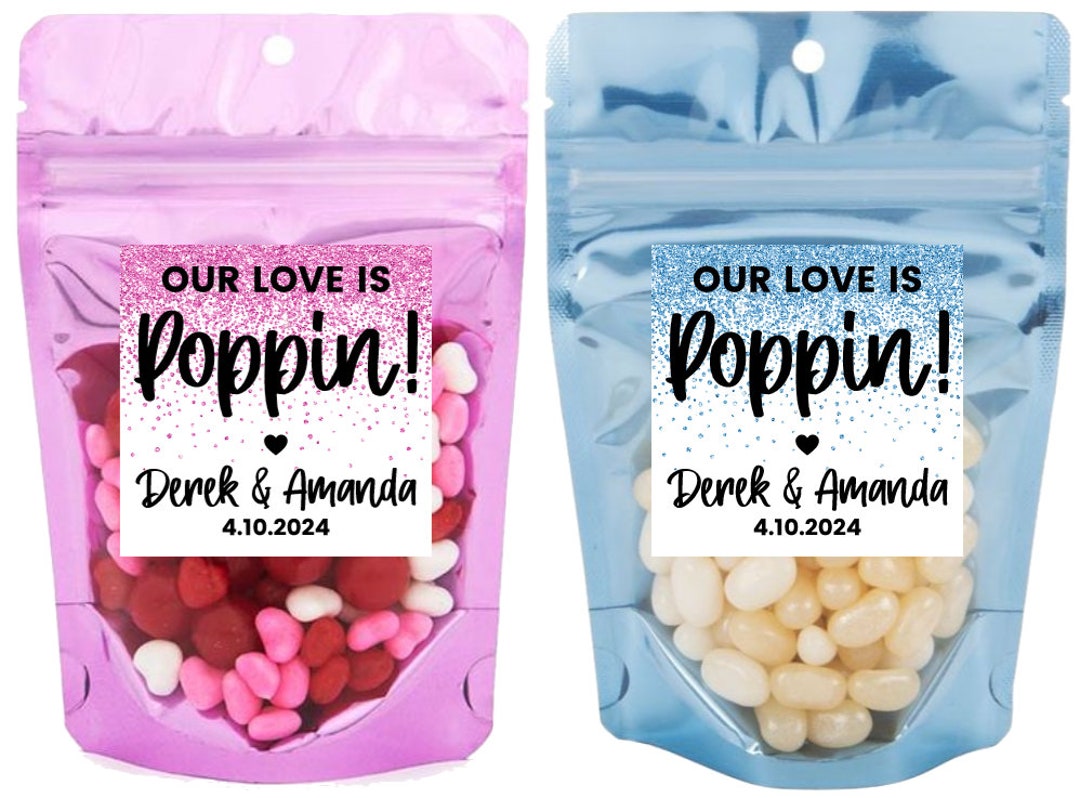 Our Love is Poppin' Glitter Confetti Custom Treat Bags - Popcorn Candy ...