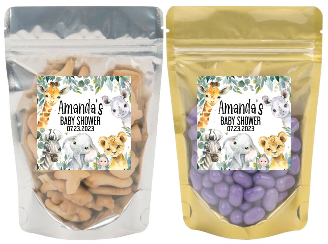 Custom Baby Shower Treat Bags - Safari Animal Theme -popcorn or Treat ...