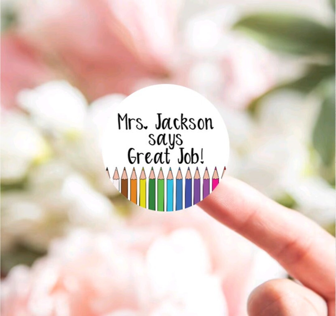 Great Job Colored Pencil Custom Teacher Stickers - Personalized Grading ...