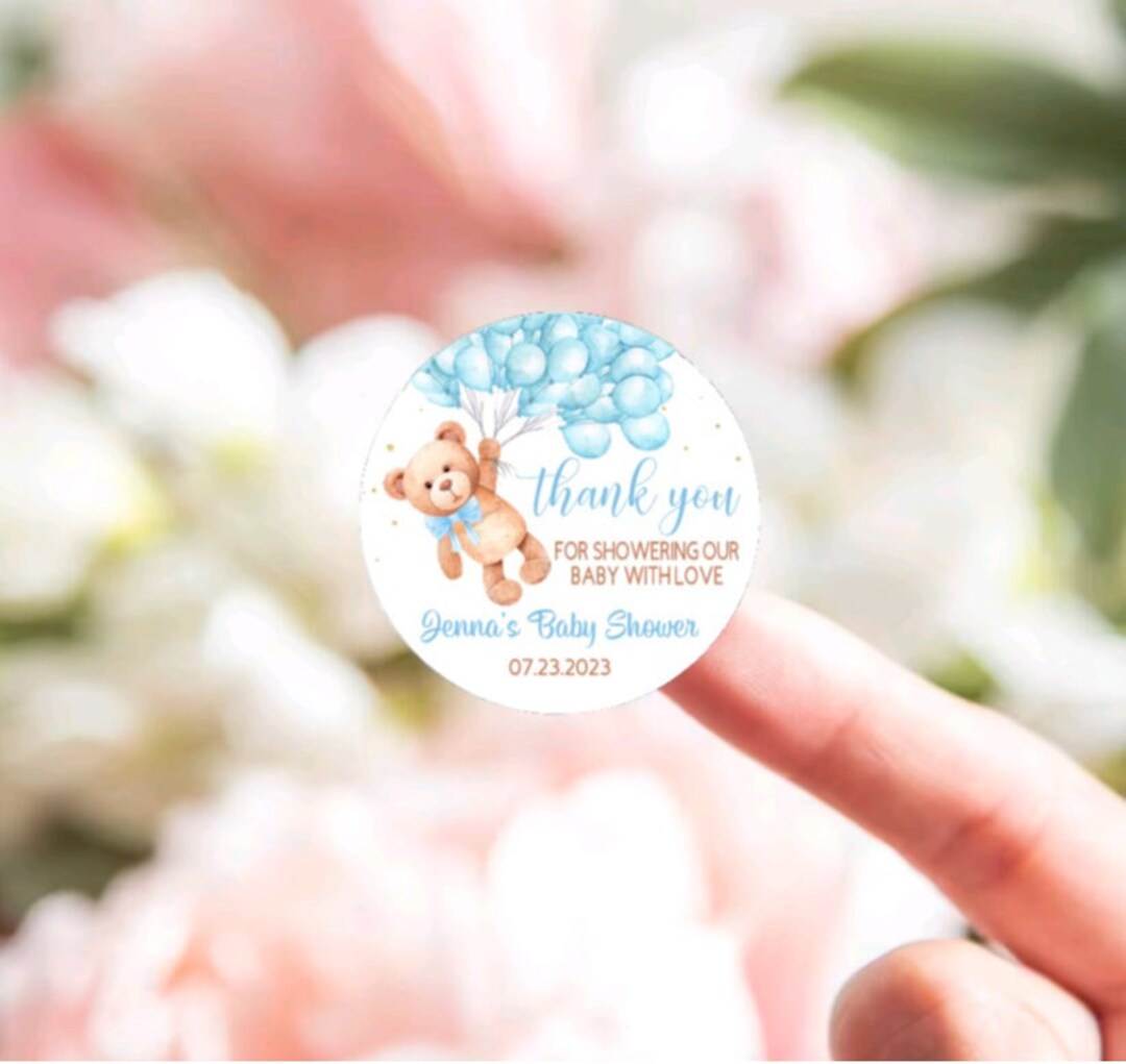 Baby Boy Shower Stickers - Thank You for Showering Our Baby With Love ...