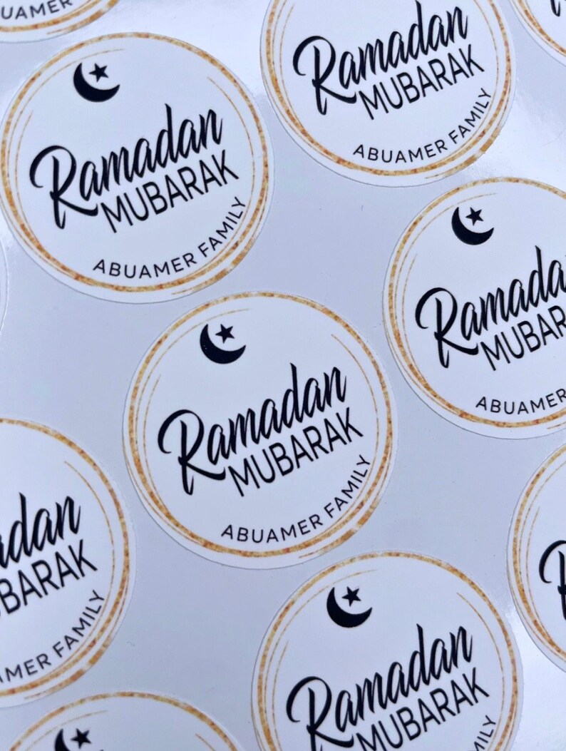 Ramadan Mubarak Custom White Stickers - Gold Round Circle Party Favor ...