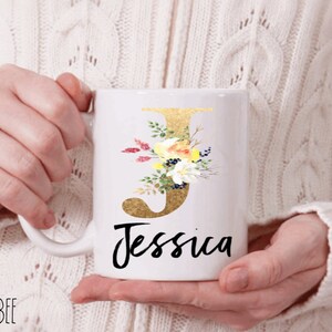 Custom Coffee Mug With Floral Foil Gold Lettering and Name | Etsy