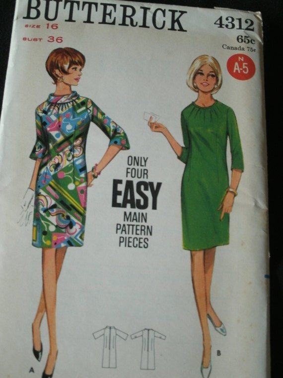 Vintage Butterick 4312 Sewing Pattern Size 20 One-piece Dress | Etsy