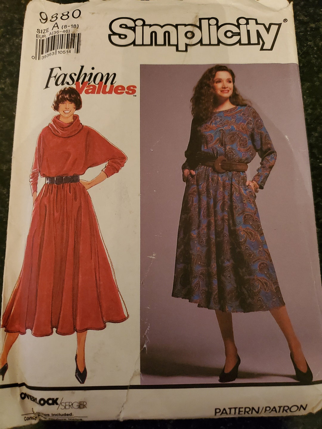RARE One-piece Dress and Detachable Cowl 90s Simplicity 9880 Sewing ...
