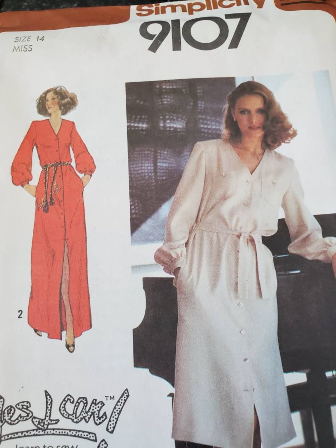 Vintage 1970s Simplicity 9107 Sewing Pattern Size 14 Women's Dress in ...