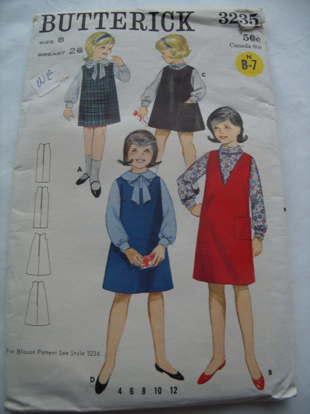 Butterick 3235 Sewing Pattern Girl's Straight Shift Jumper & A-line ...