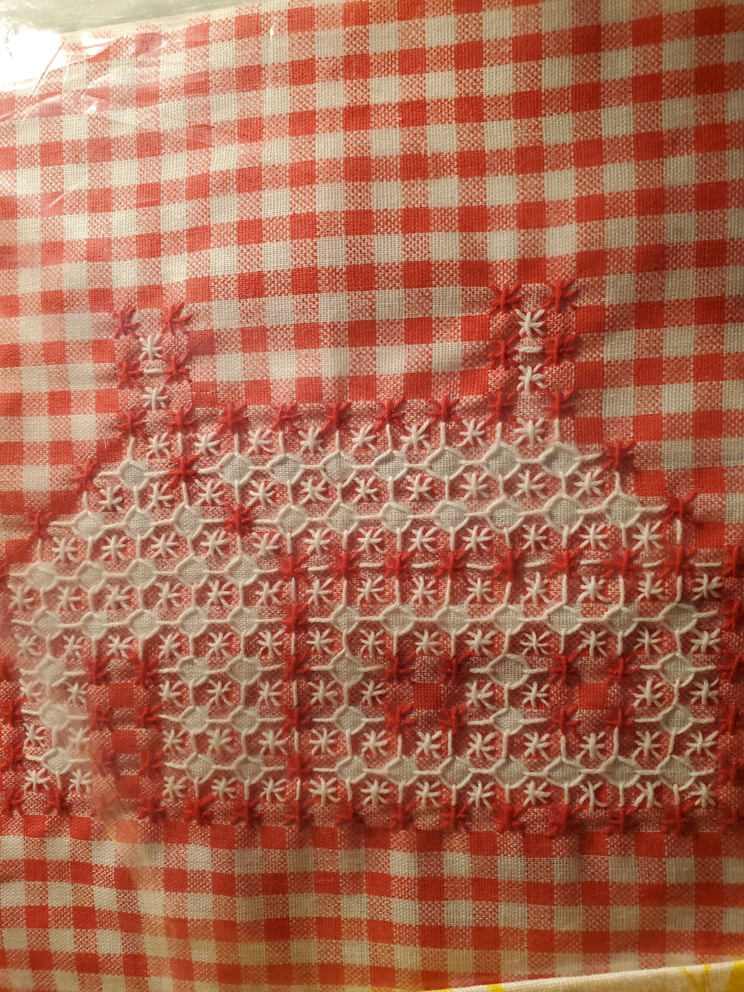 Completed Chicken Scratch Picture Teneriffe Embroidery Schoolhouse Art ...