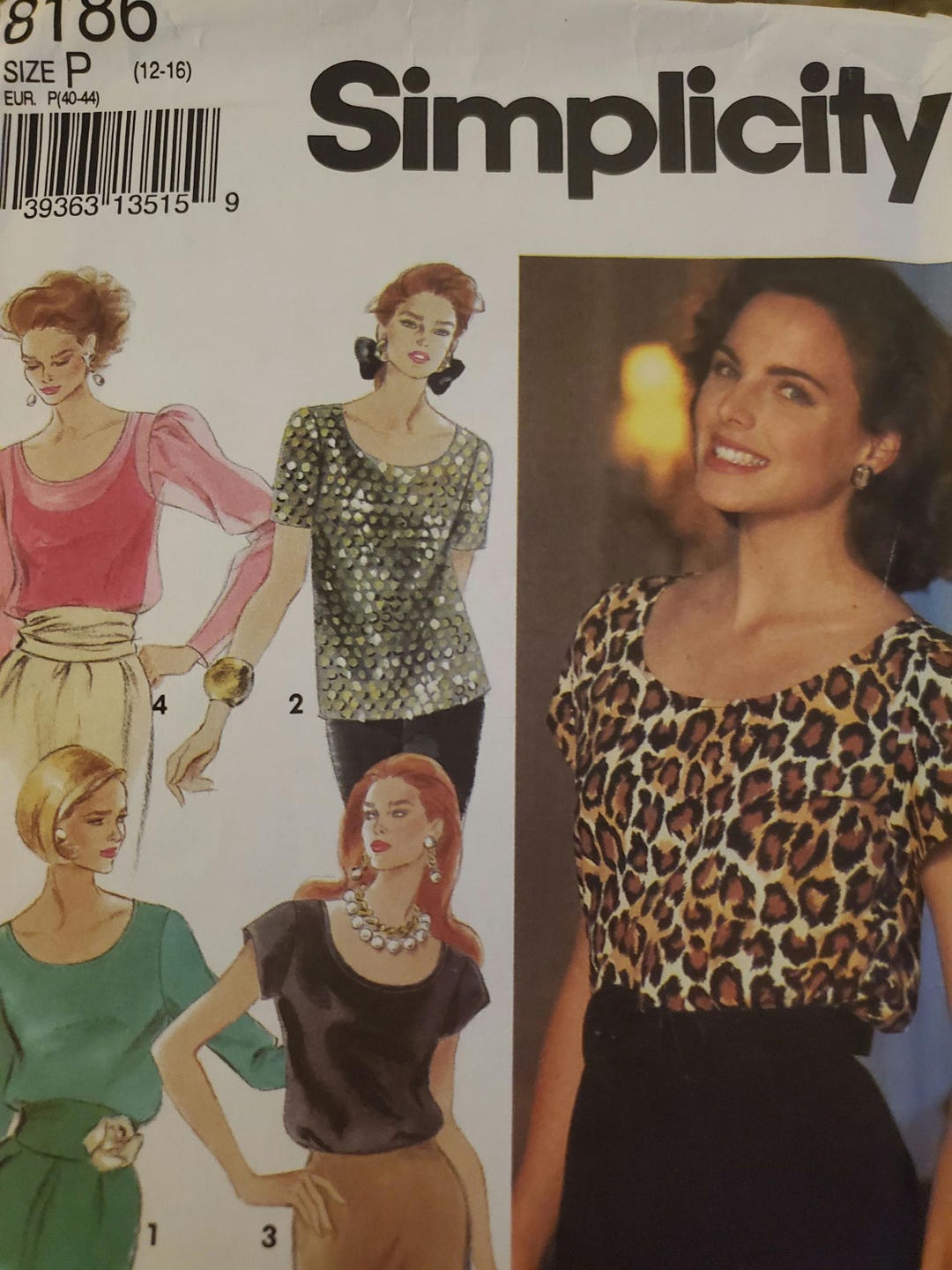 Simplicity 8186 Sewing Pattern Sizes 12 Thru 16 Tops With Sleeve ...