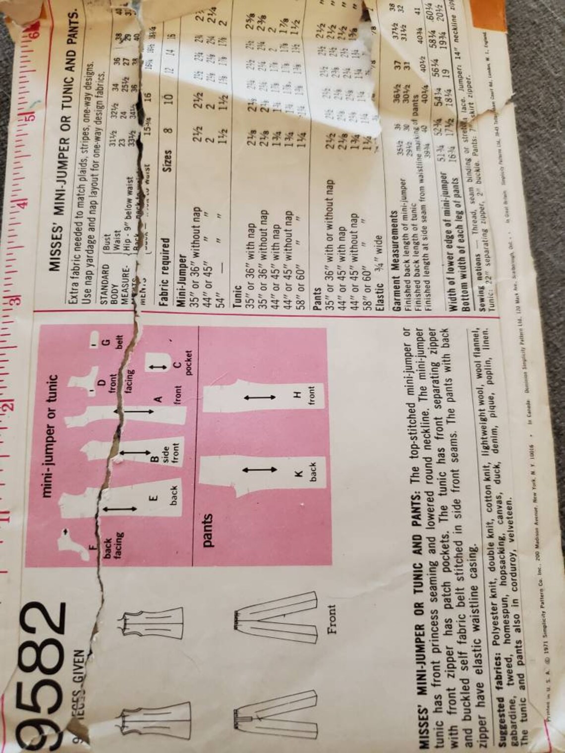 Simplicity 9582 Sewing Pattern Size 12 Mini-jumper or Tunic and Pants ...