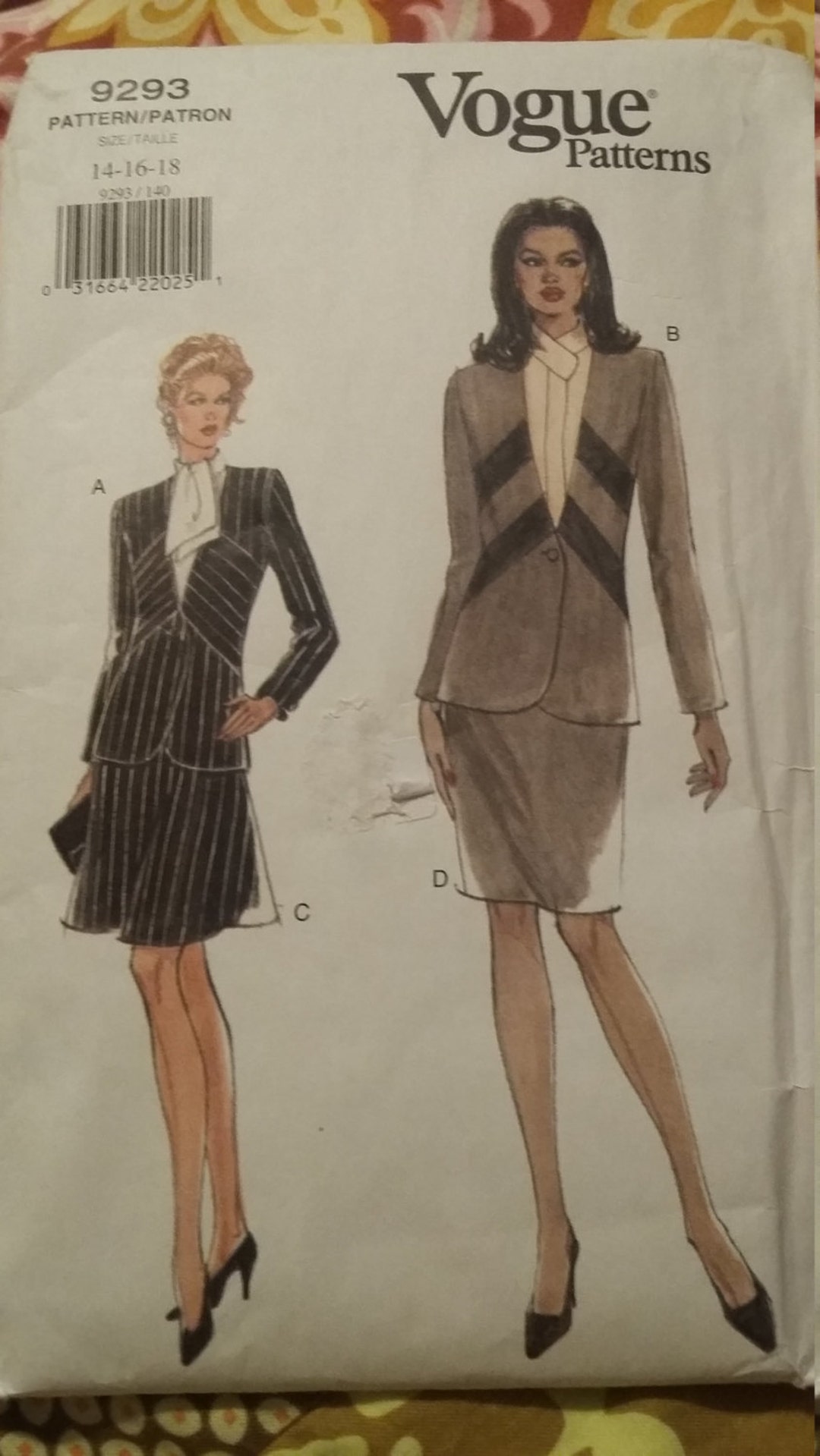UNCUT and FF Pattern Pieces Vintage Vogue 9293 Sewing Pattern Jacket ...