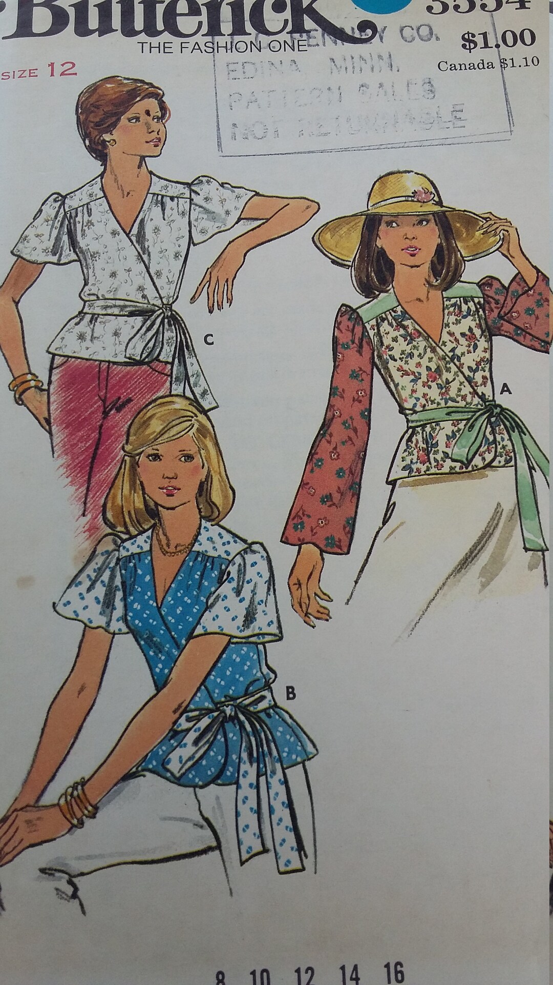 Vintage Butterick 3554 Sewing Pattern Size 12 Wrap Front Blouses - Etsy