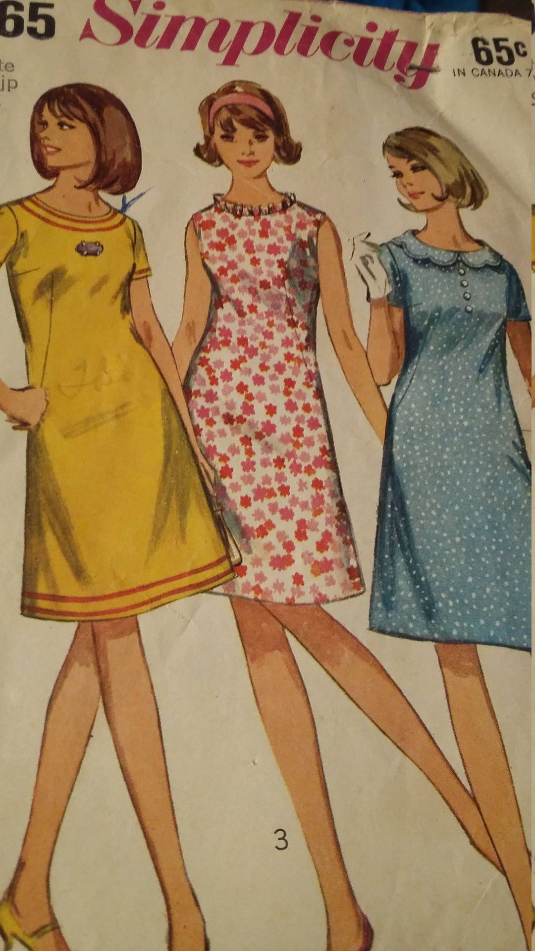 Vintage Simplicity 6465 Sewing Pattern Size 7JP One-piece Dress With ...