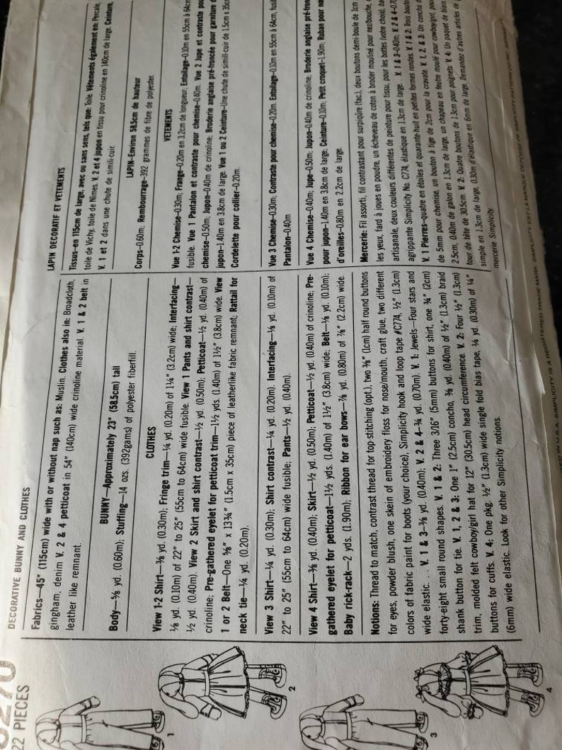 Simplicity Craft 8270 Sewing Pattern Bunny With Seasonal - Etsy