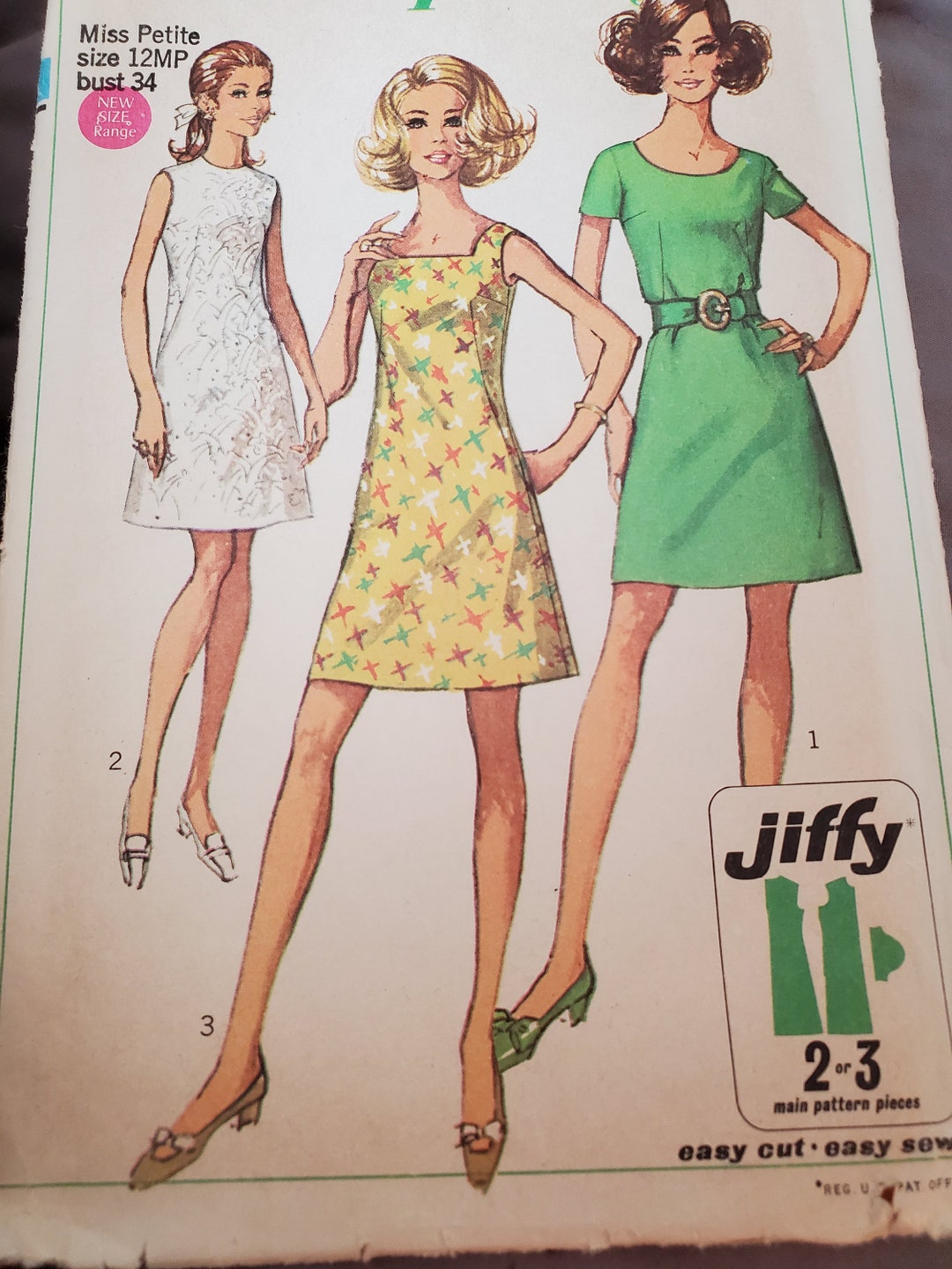 Simplicity 8101 Sewing Pattern Dress With 3 Necklines Size 12 60s ...