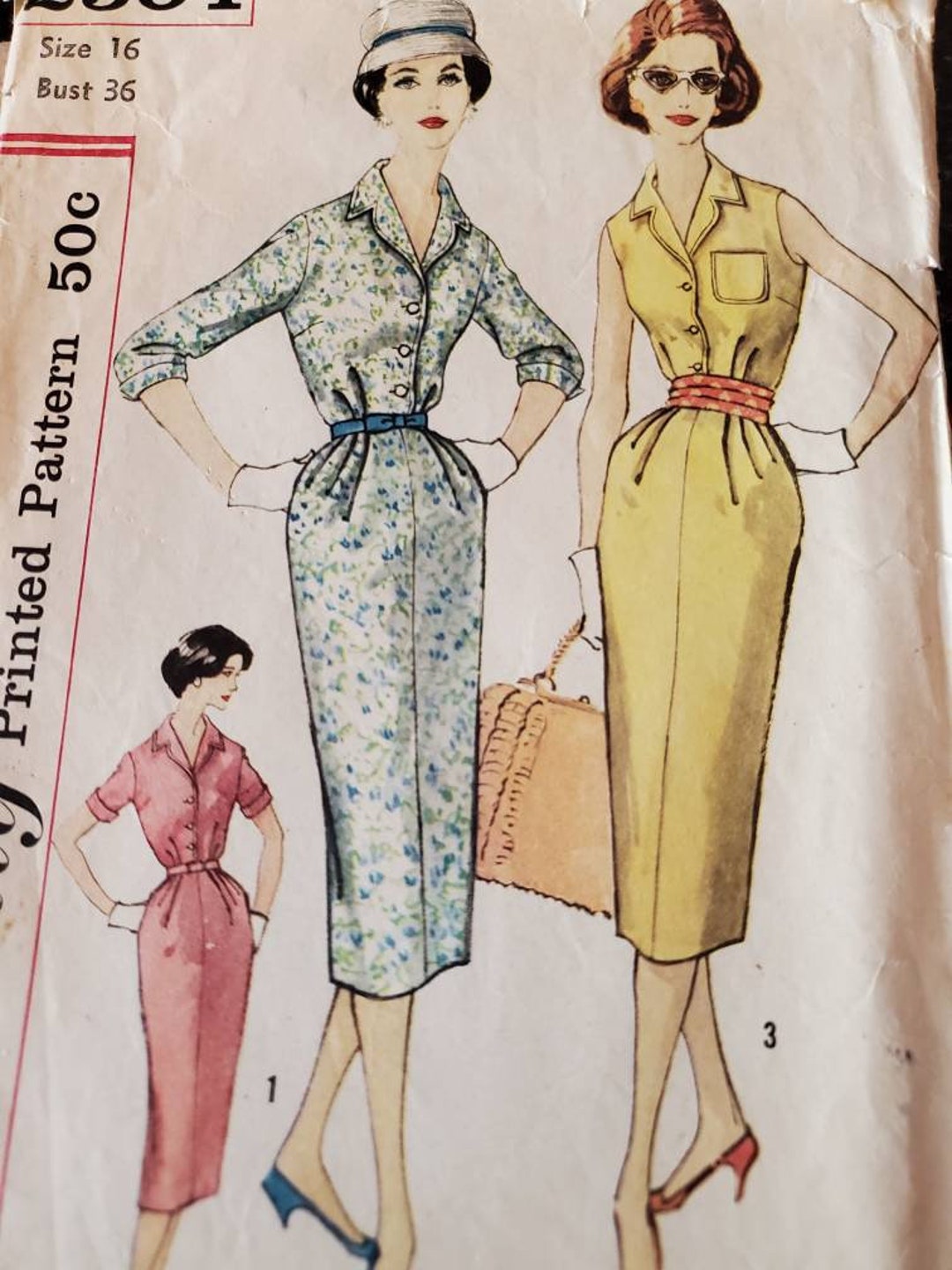 1960s Simplicity 2504 Sewing Pattern One Piece Dress and Belt Size 16 ...