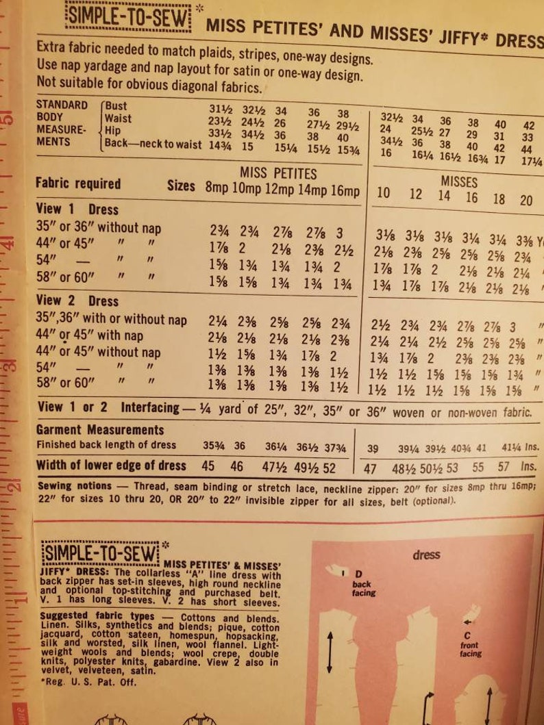 RARE Simplicity 9072 Sewing Pattern Jiffy Dress Sixties Size - Etsy