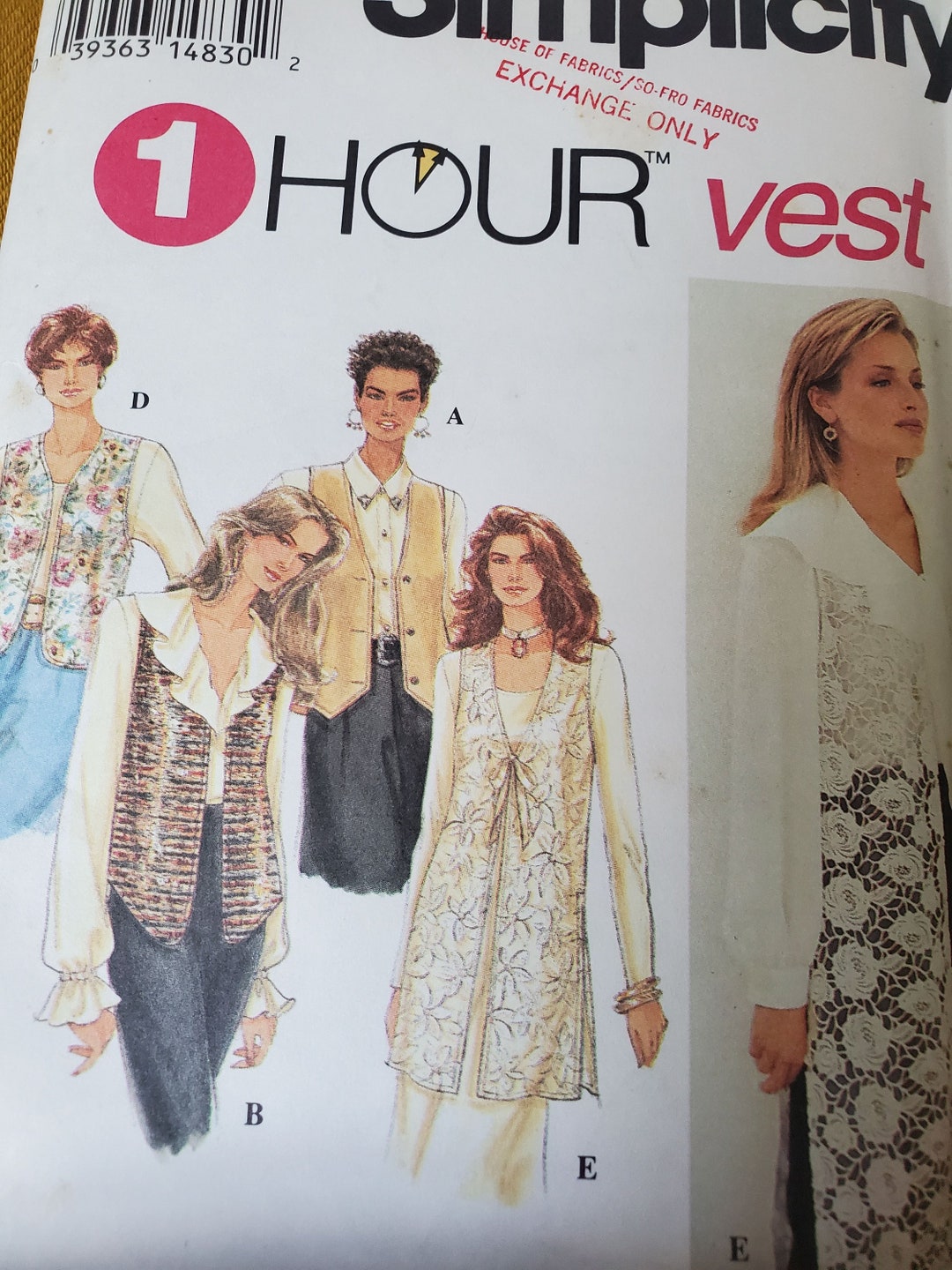 Simplicity 8744 Sewing Pattern Set of 1 Hour Vests Sizes Large and ...