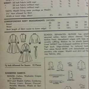 Vintage Advance 8101 Sewing Pattern Size 10 School Separates: Blouse ...