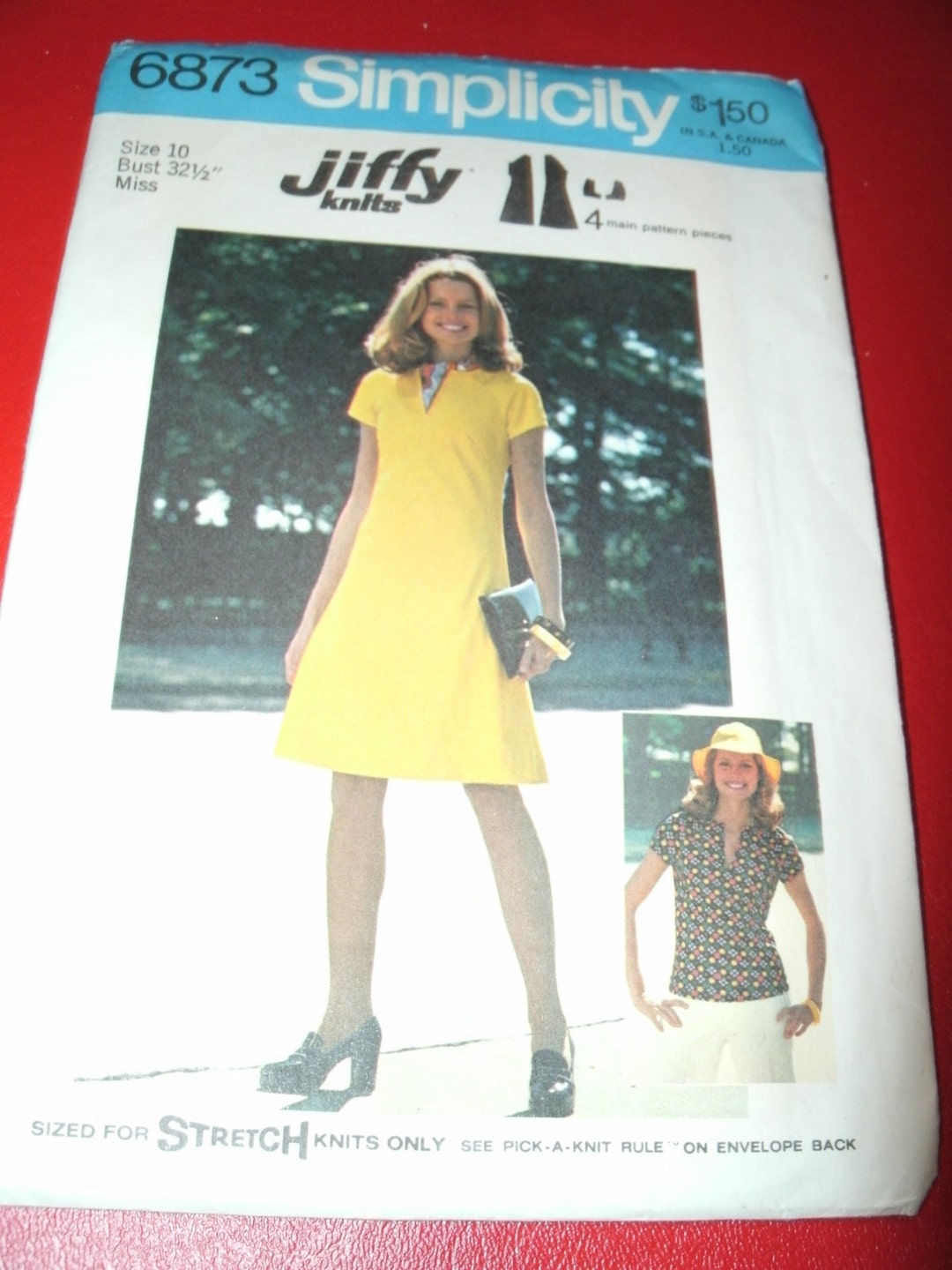 Vintage Simplicity 6873 Sewing Pattern Jiffy Knits Dress Size 10 1970s ...