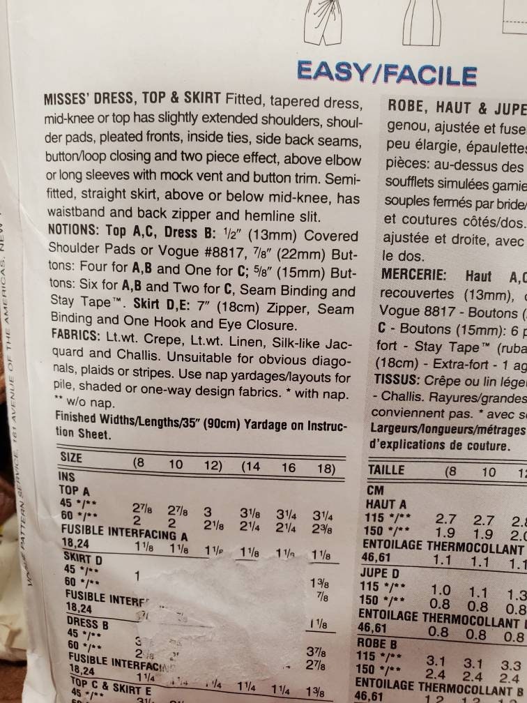 Vogue Very Easy 8978 Sewing Pattern Sizes 14-16-18 Dress Top - Etsy