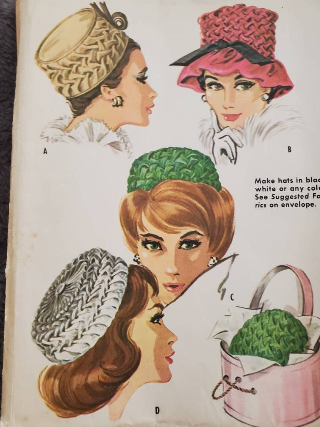 Mccalls 6515 Sewing Pattern 60s Smocked Hats 21.5 to 22.5 Head Size ...
