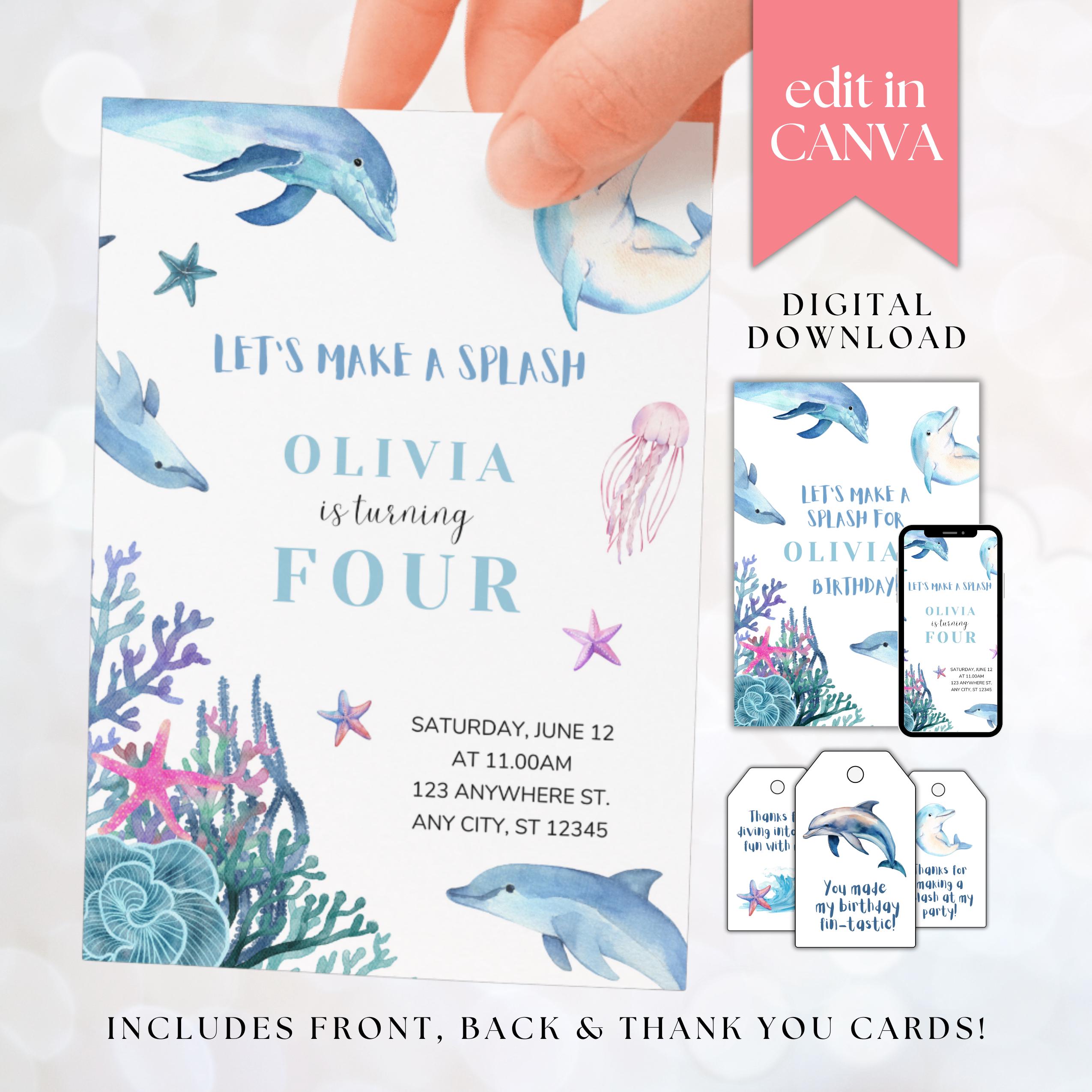 Dolphin Birthday Invitation Template: Editable Ocean Party Invite ...