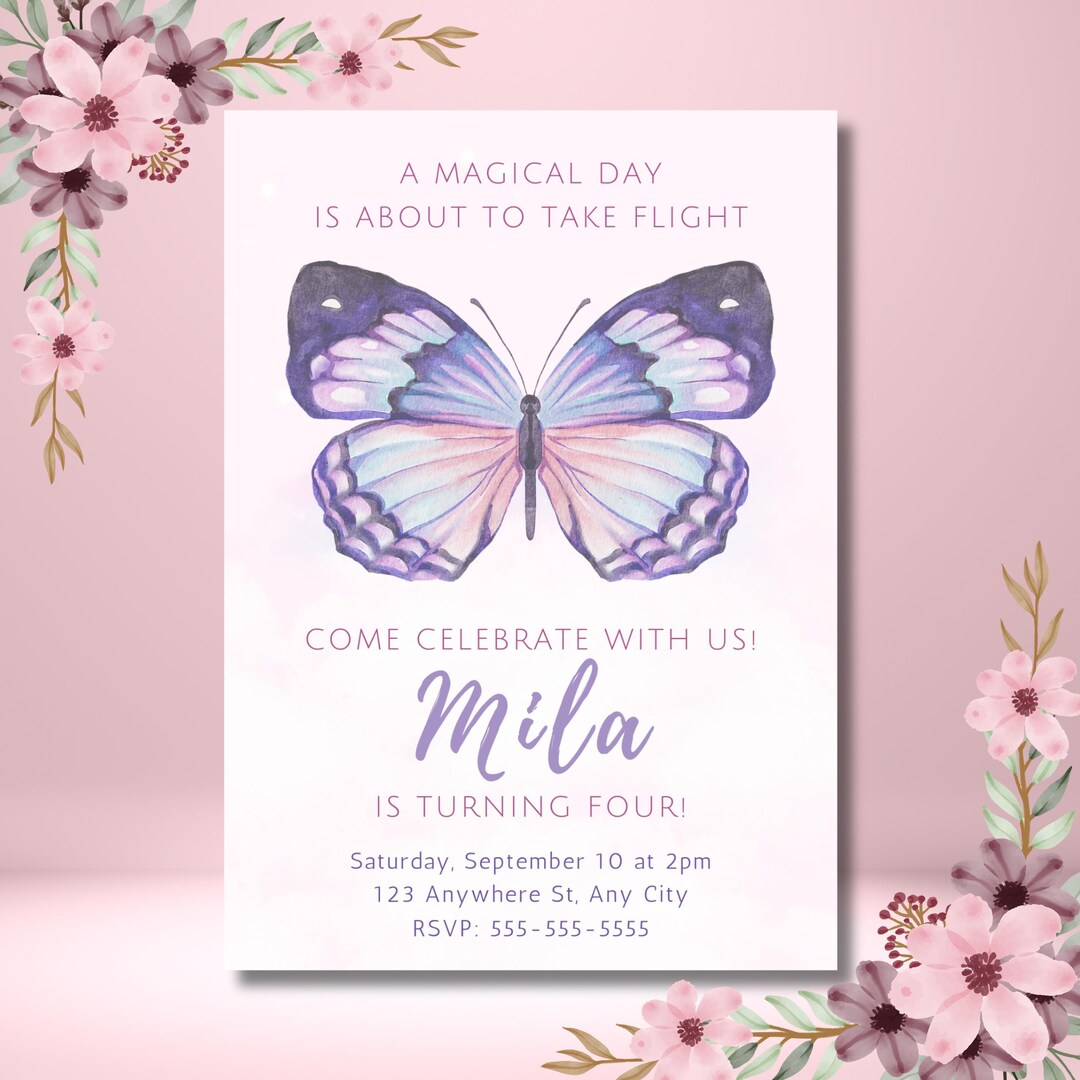 Butterfly Birthday Invitation Template: Editable Girl's Party Invite ...