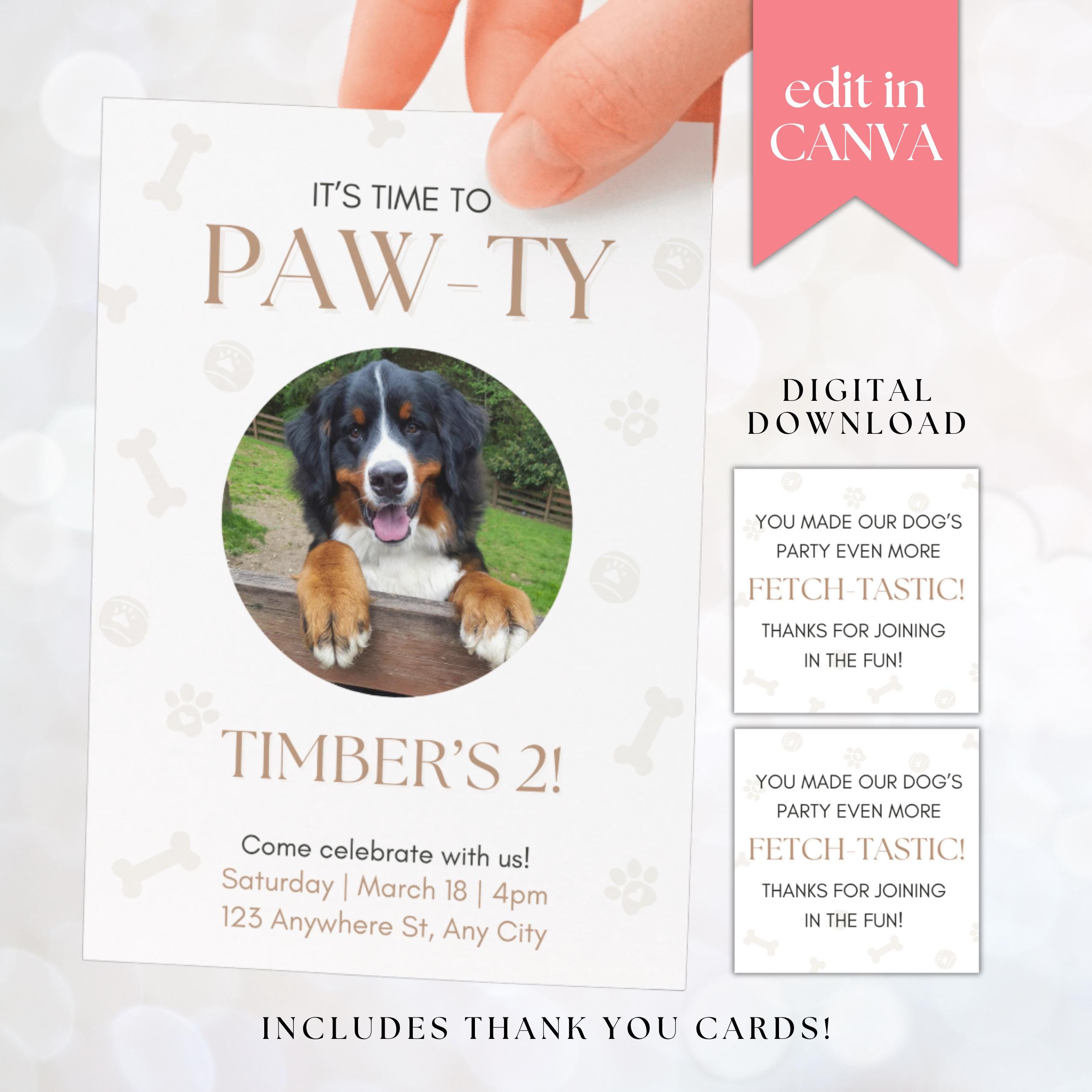 Editable Dog Birthday Invitation Template: Pawty Theme (canva) | Dog ...